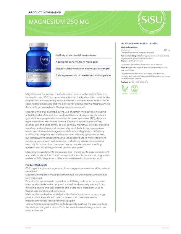 SISU Magnesium 250MG 200 V-Capsules – One Stop Natural